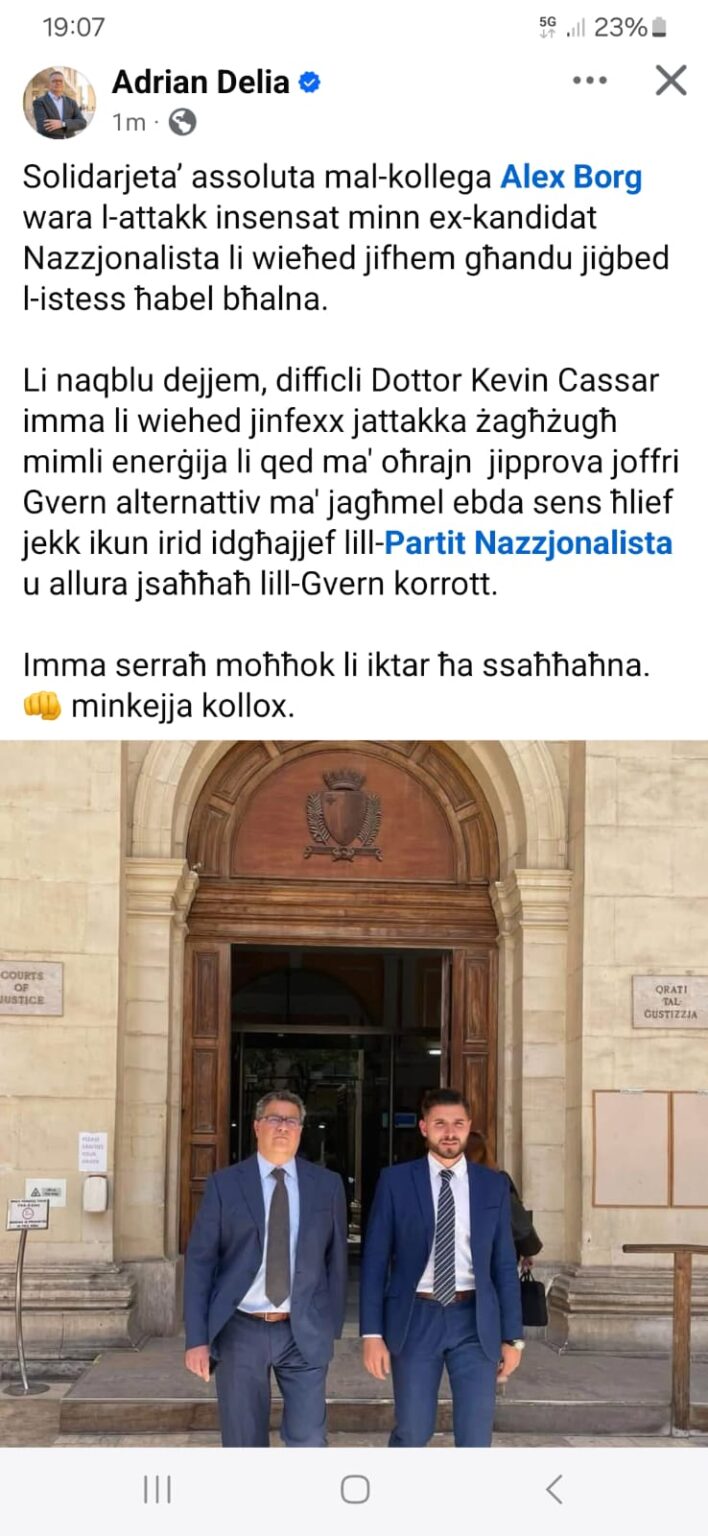 KAOS PN: JIDĦOL ADRIAN DELIA KONTRA KEVIN CASSAR, 'AKTAR SE SSAĦĦANA ...
